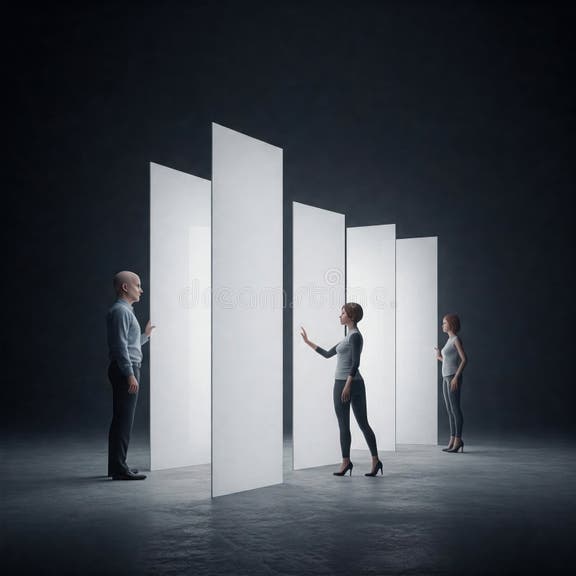 People Interact with White Panels in the Dark. Stock Image - Image of ...