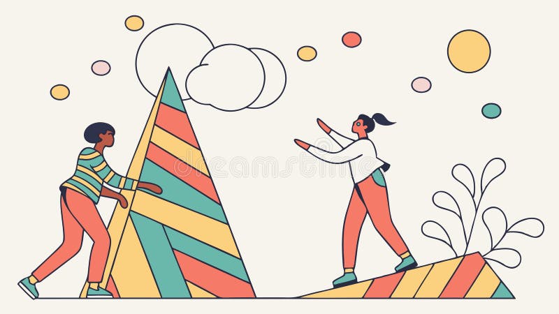 People Interacting with Abstract Shapes, Teamwork Concept Vector ...