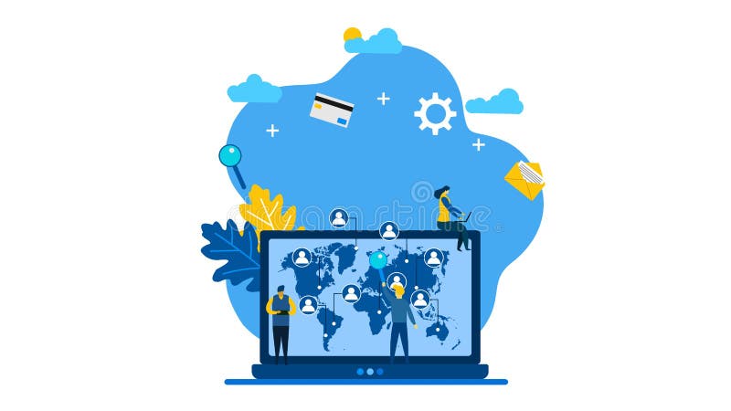 People Interacting with Big Data. Data Visualization Concept with Tiny ...