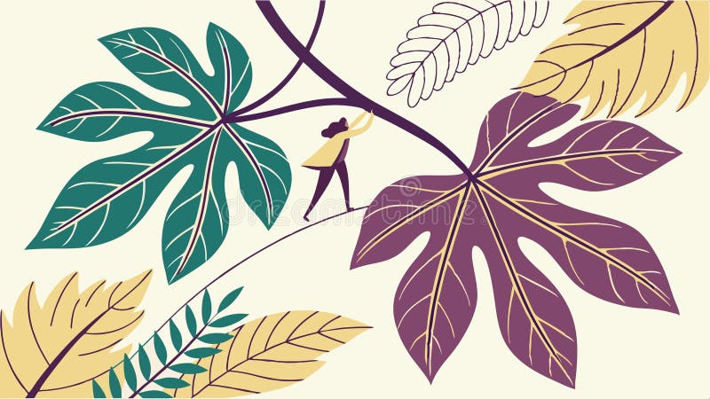 People Interacting with Oversized Leaves in Abstract Scene Vector ...