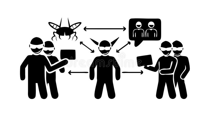 People Interacting Virtual Reality Social Experience, Vector Design ...