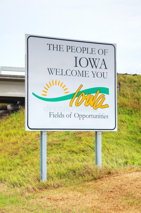 The People of Iowa Welcome You Sign Stock Photo - Image of border ...