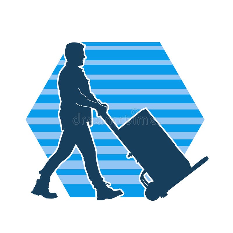 Silhouette of a Warehouse Worker Push a Lori Chart or Hand Truck Tool ...