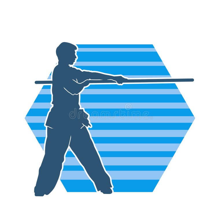 Silhouette of a Martial Art Male in Fighting Pose Using Toya Wooden ...