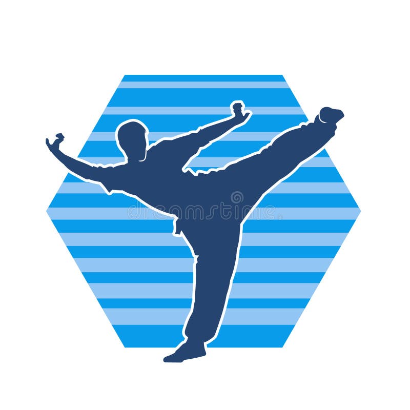 Silhouette of a Martial Art Male Doing Kicking Pose. Stock Vector ...