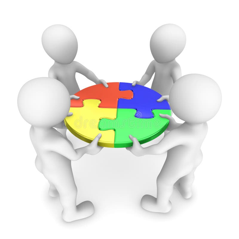 People with Jigsaw Puzzle, Teamwork Concept. Stock Illustration ...
