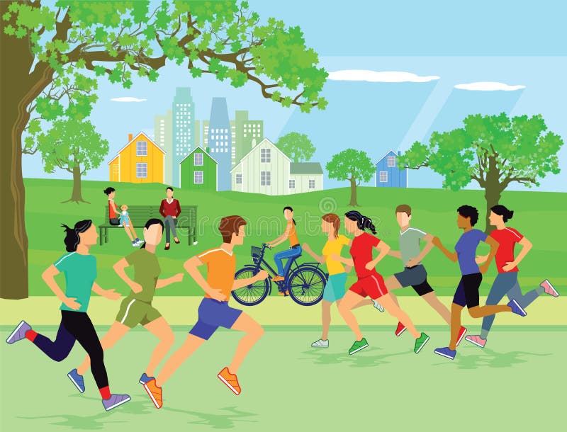 People jogging in a park stock vector. Illustration of illustrated ...