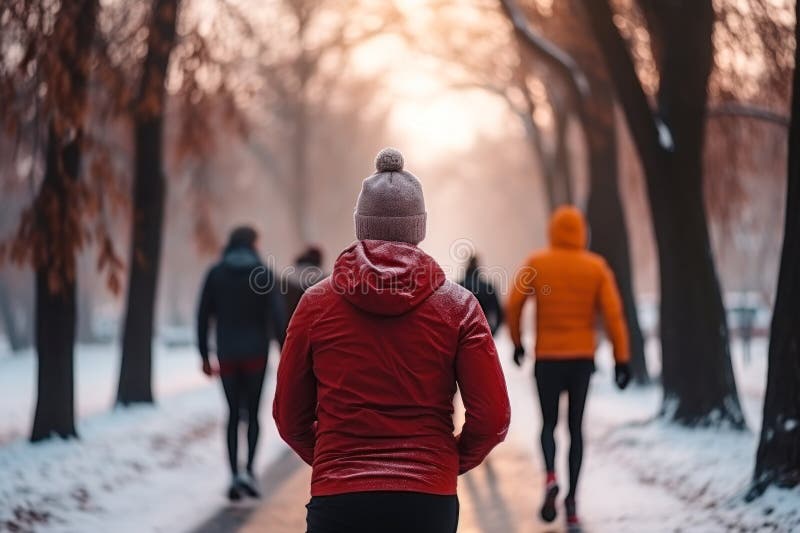 People Jogging in a Winter Park Generative Ai Stock Illustration ...