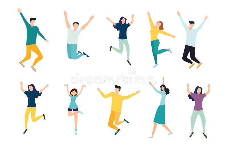 People are Jumping with Excitement and Happiness. Flat Design Style ...