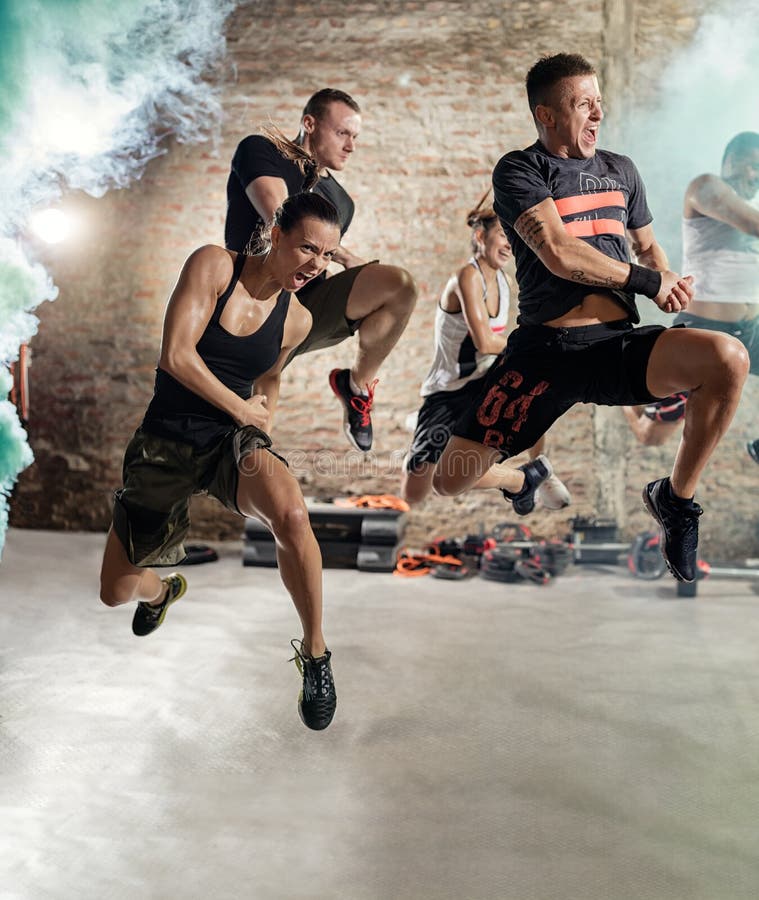 People Jumping and Practicing Cardio Fitness Exercise Stock Image ...