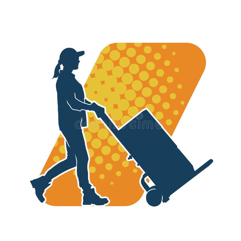 Silhouette of a Warehouse Worker Push a Lori Chart or Hand Truck Tool ...