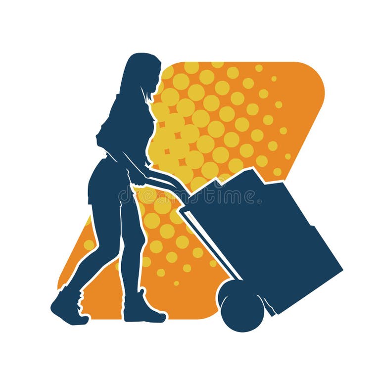 Silhouette of a Warehouse Worker Push a Lori Chart or Hand Truck Tool ...
