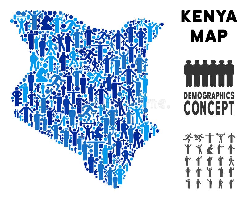 Kenya People Map. Detailed Vector Silhouette. Mixed Crowd of Men and ...