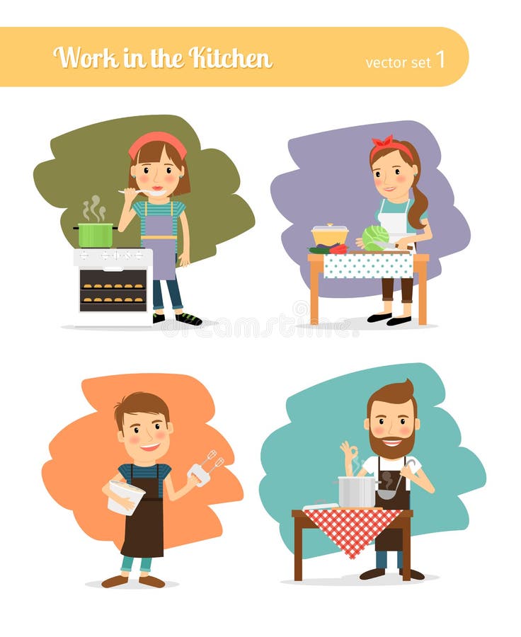 People in kitchen stock vector. Illustration of fresh - 60417729