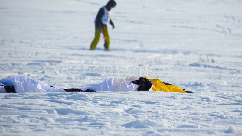 People Kiting in Winter in Snowy Terrain. Snowkiting Stock Photo ...