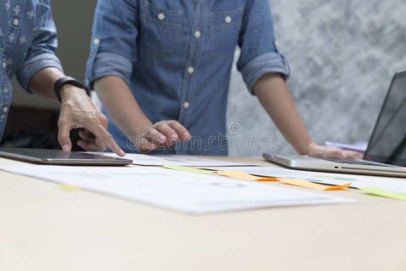 People with Laptop Computer, Document, Digital Tablet on Desk Stock ...