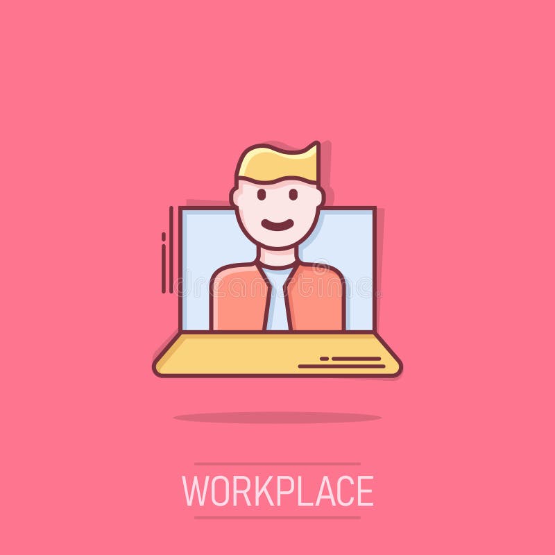 People with Laptop Computer Icon in Comic Style. Pc User Cartoon Vector ...