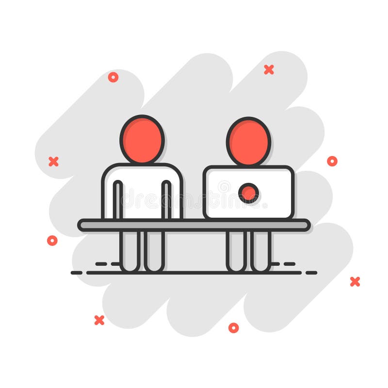 People with Laptop Computer Icon in Comic Style. Pc User Check Mark ...