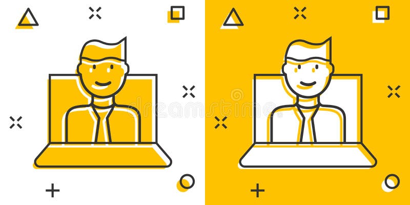 People with Laptop Computer Icon in Comic Style. Pc User Cartoon Vector ...