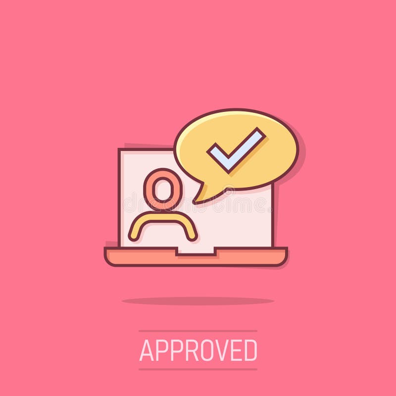 People with Laptop Computer Icon in Comic Style. Pc User Check Mark ...