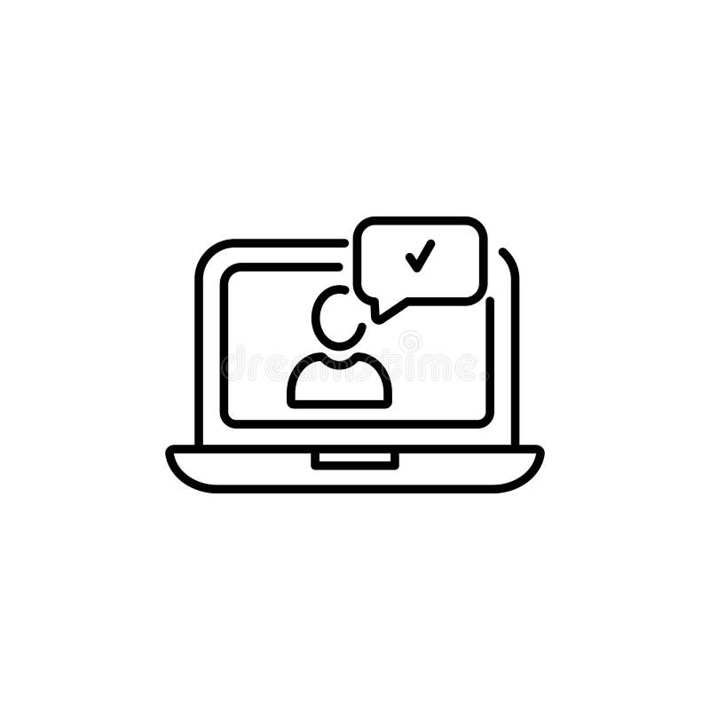 People with Laptop Computer Icon in Comic Style. Pc User Check Mark ...