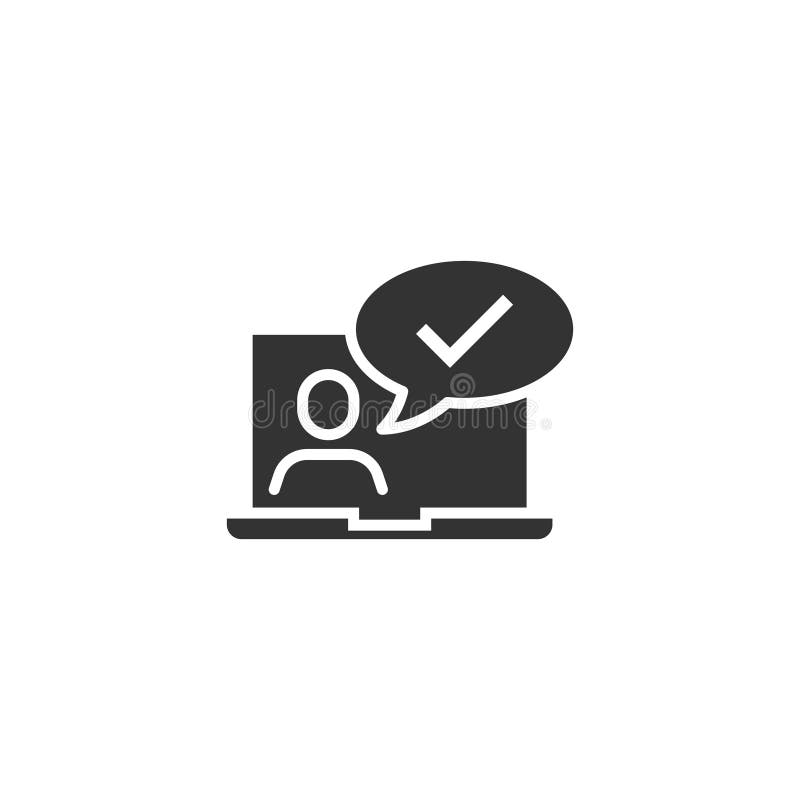 People with Laptop Computer Icon in Flat Style. Pc User Check Mark ...
