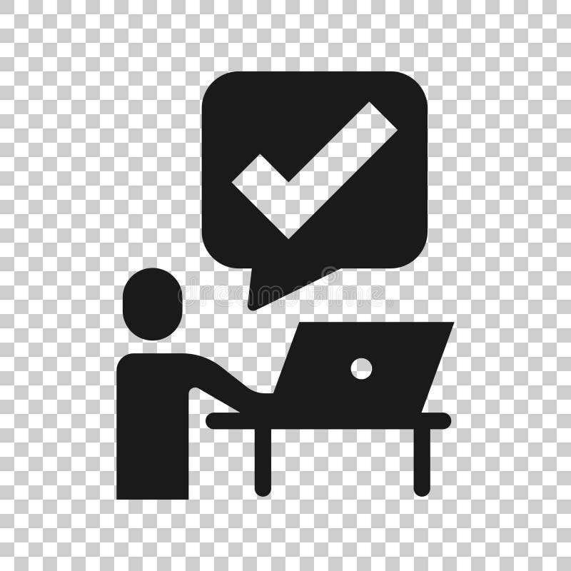 People with Laptop Computer Icon in Flat Style. Pc User Check Mark ...