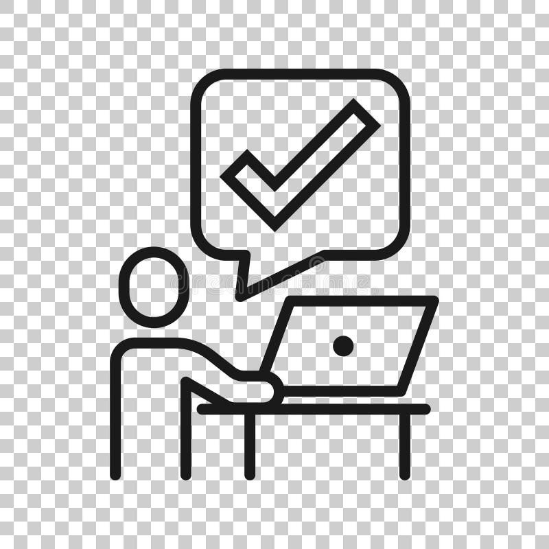 People with Laptop Computer Icon in Flat Style. Pc User Check Mark ...