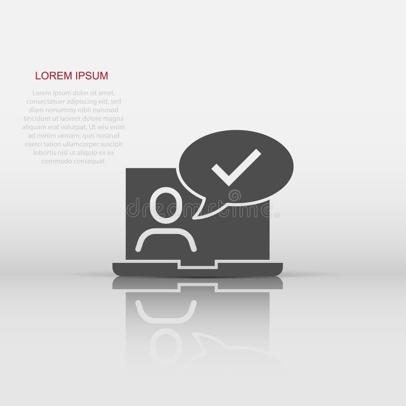 People with Laptop Computer Icon in Flat Style. Pc User Check Mark Vector Illustration on White ...