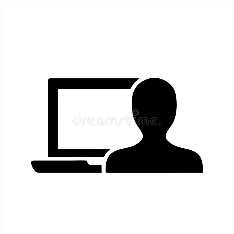 People with Laptop Computer Icon in Flat Style. Pc User Vector ...