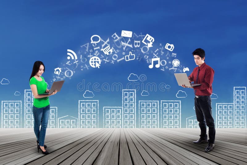 People with Laptop Sharing Information Stock Image - Image of blue ...