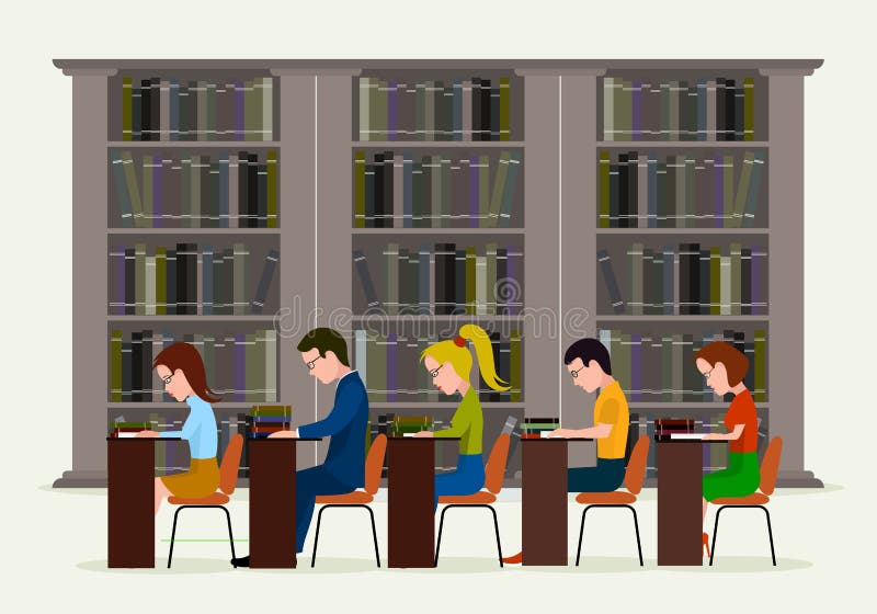 People in Library. Concept of Education. Reading in Library. Stock ...