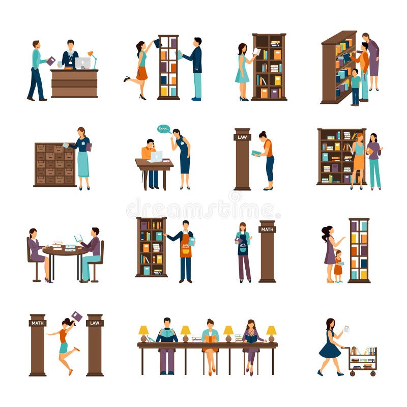 People in Library Icon Set stock vector. Illustration of knowledge ...