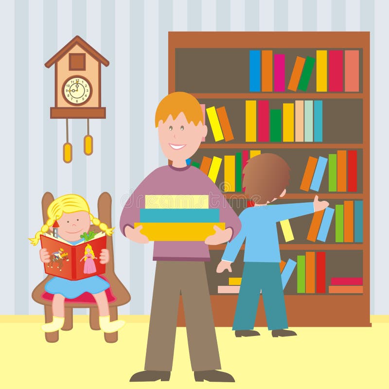 People In Library. Persons Reading Books Sitting On Chair. Students ...