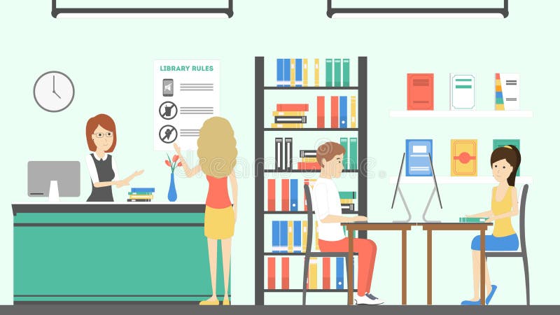 People in Library. Persons Reading Books Sitting on Chair. Students ...