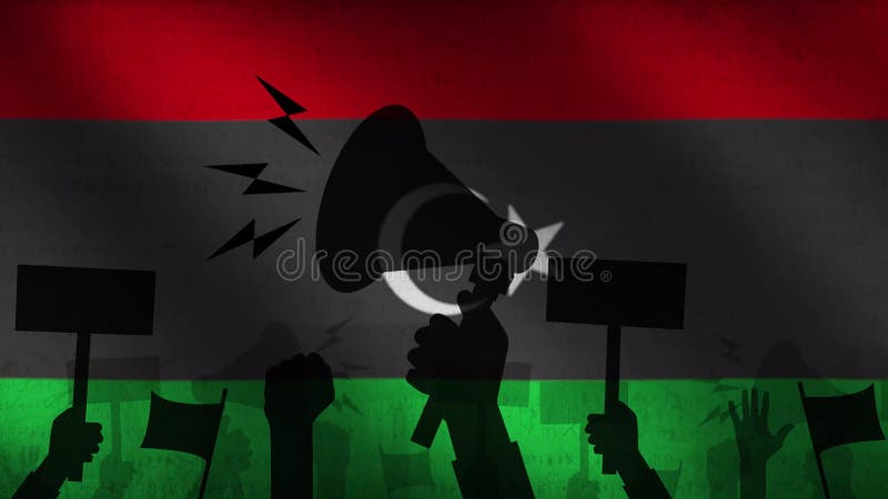 People of Libya Protesting Concept 4k Animation with Waving Flag Stock ...