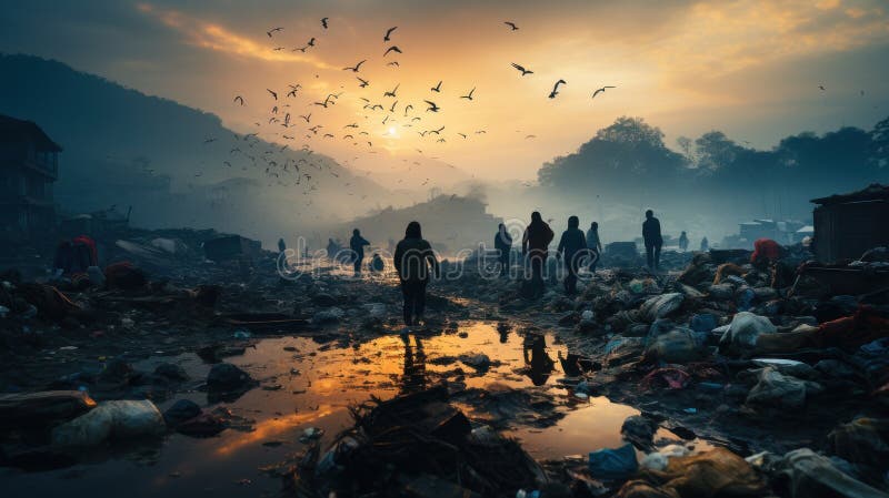People Live in Garbage, Environmental Problem, Back View Stock Image ...