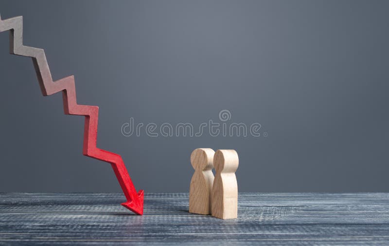 People Look at the Chart Red Arrow Down. Failure and Full Defeat ...