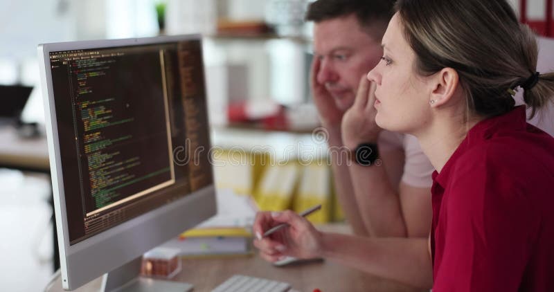 People Look at the Code on the Computer Screen, Close-up Stock Video ...