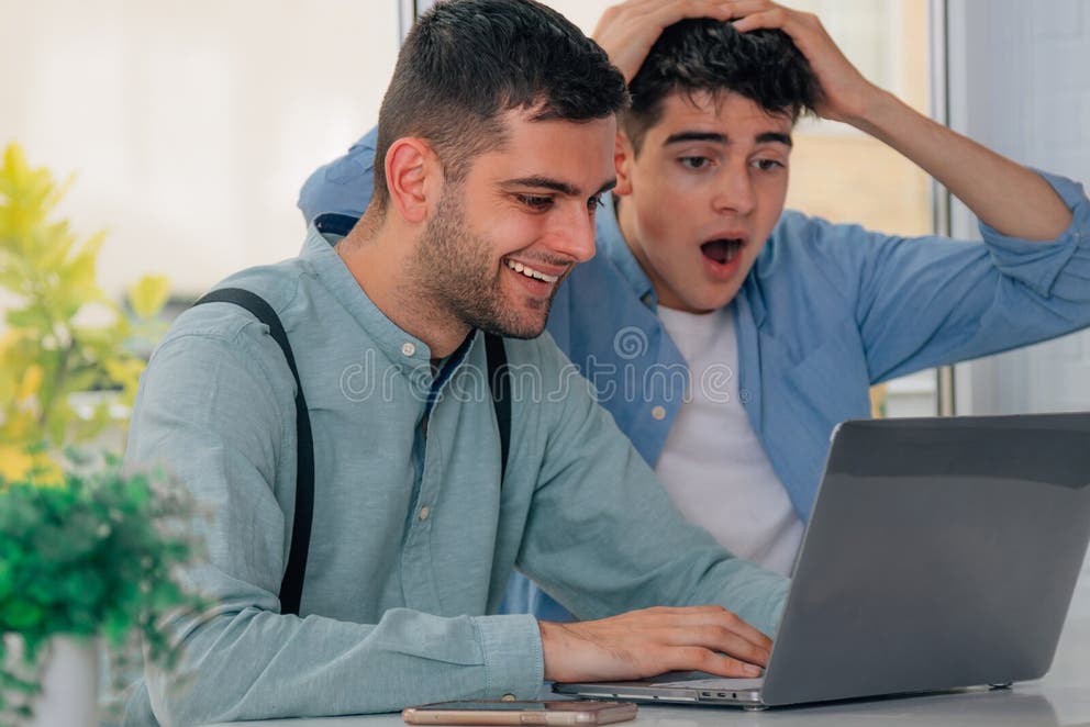 People Looking at the Computer in Amazement Stock Image - Image of ...
