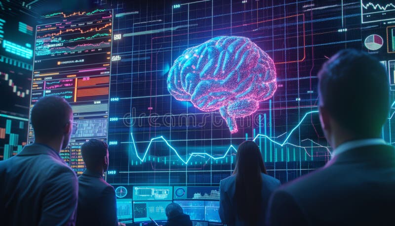 People Looking at a Computer Screen Displaying a Brain Stock Image ...