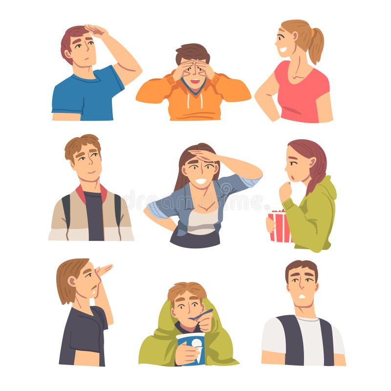 People Looking in Different Directions Set, Portraits of Young Men and ...