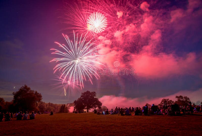 People Looking at Fireworks in Honor of Independence Day Stock Photo ...