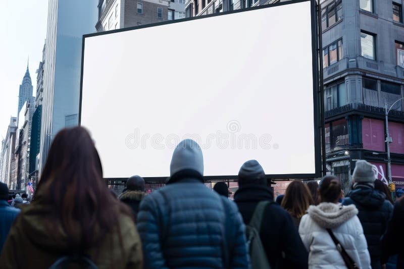 People Looking at Large Blank Billboard in City Stock Image - Image of ...