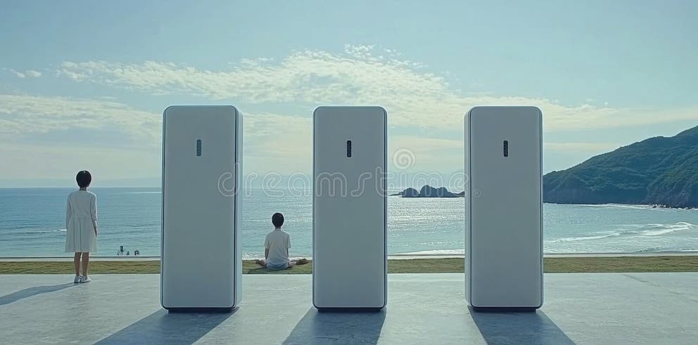 People Looks at the Horizon in Front of Big Structures and Blue Sky ...