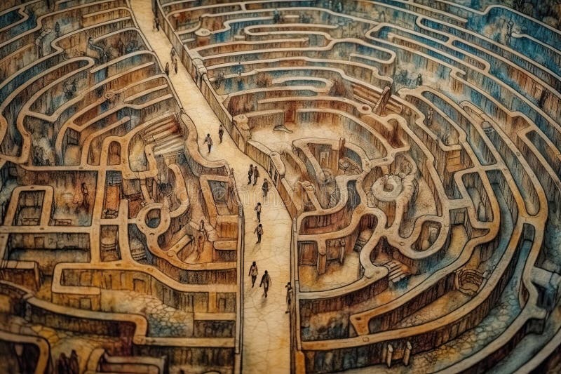 People lost in a maze. stock illustration. Illustration of exit - 275205496