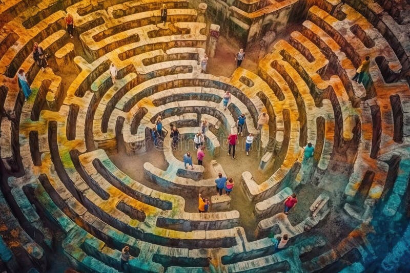People lost in a maze. stock illustration. Illustration of strategy ...