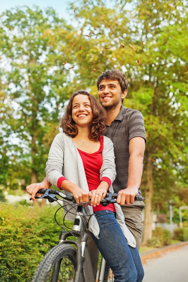 People in love stock photo. Image of happy, autumn, bicycle - 61050428
