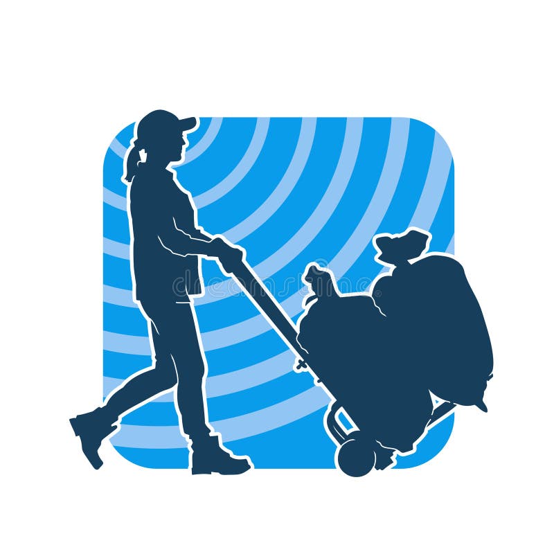 Silhouette of a Warehouse Worker Push a Lori Chart or Hand Truck Tool ...