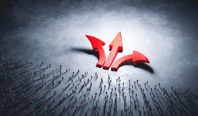 People Make Decision and Choose. Red Arrows Pointing Stock Illustration ...